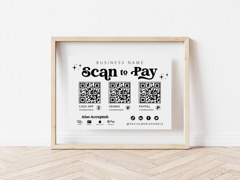 Retro Scan to Pay Sign Template QR Code Sign Printable - Etsy
