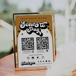Retro Scan to Pay Sign Template, QR Code Sign, Printable Payment Sign ...