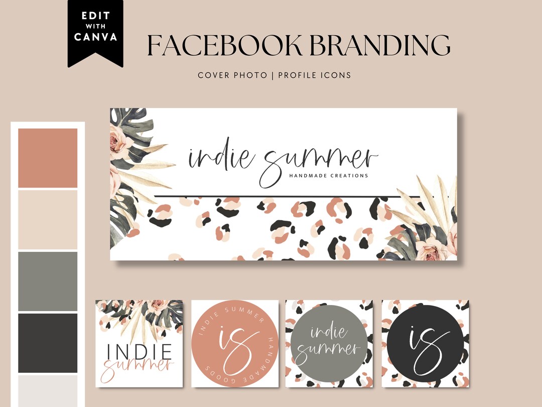 Boho Leopard Facebook Cover Canva Template, Watercolor Floral Facebook ...