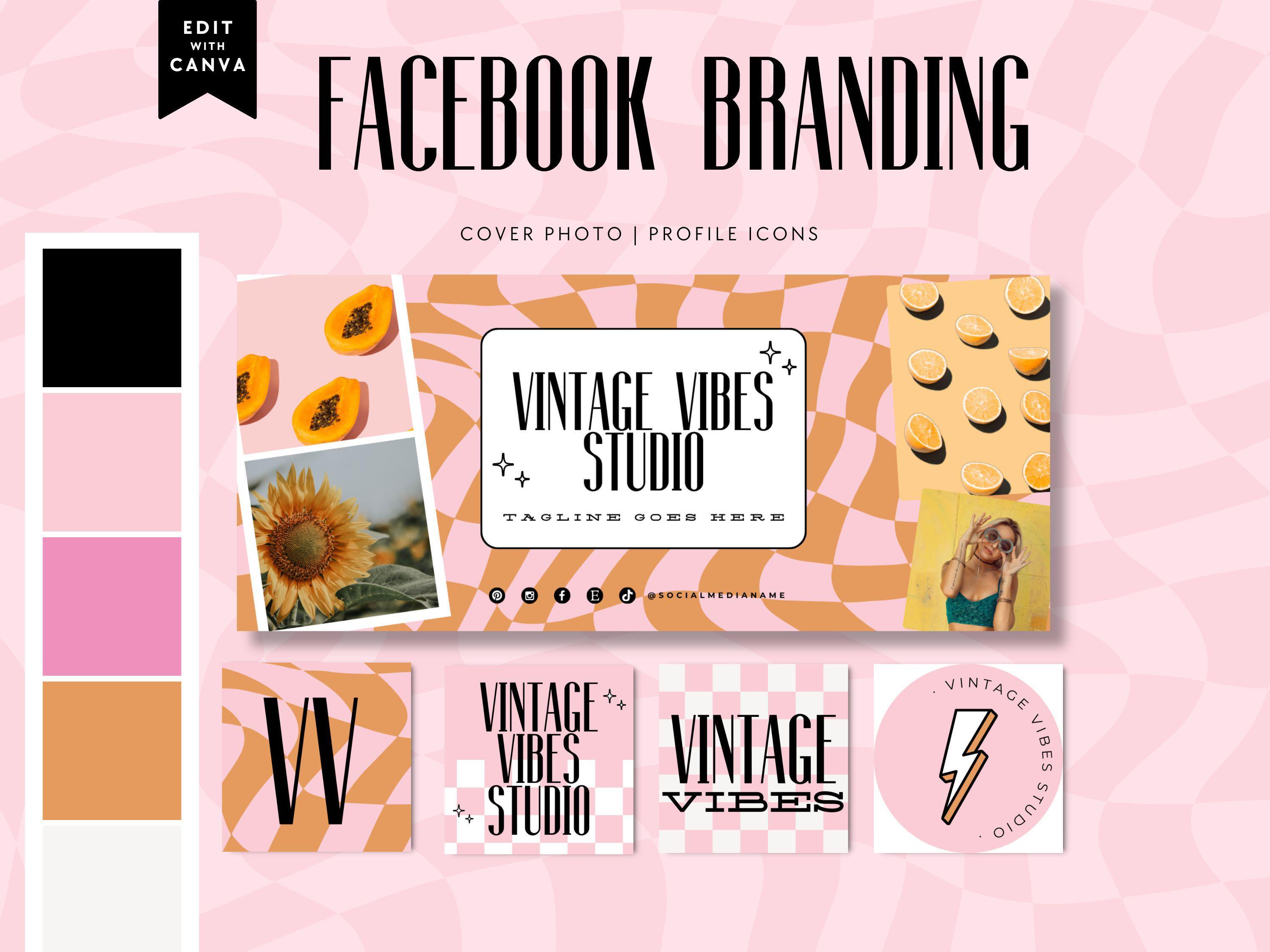 Bold Retro Facebook Cover Canva Template, Checkered Facebook Banner ...