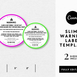 Round Slime Warning Label Template Editable Slime - Etsy Canada