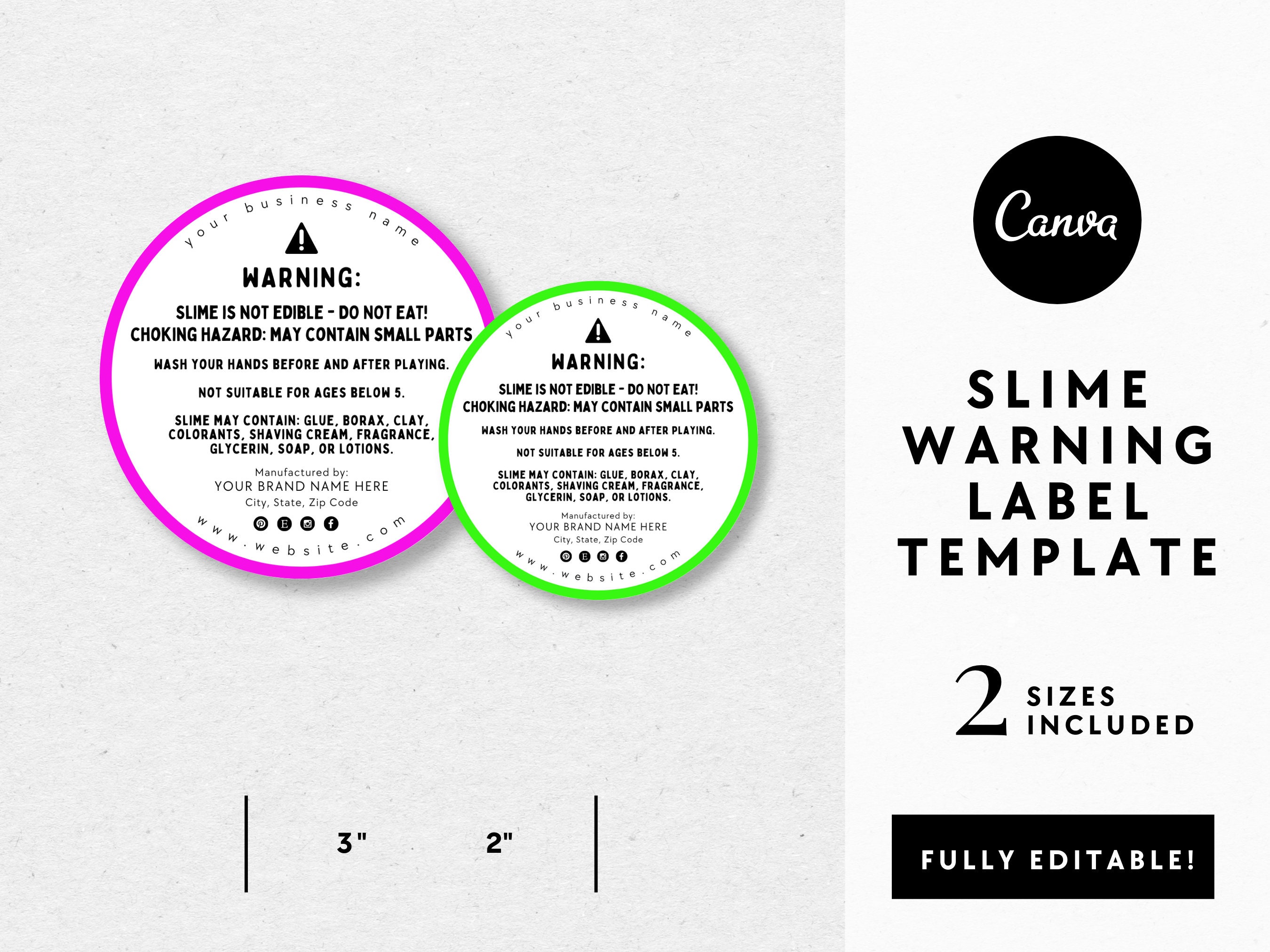 Round Slime Warning Label Template Editable Slime - Etsy Canada