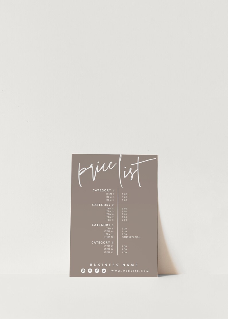 DIY Printable Price List Template Editable Price Sheet | Etsy