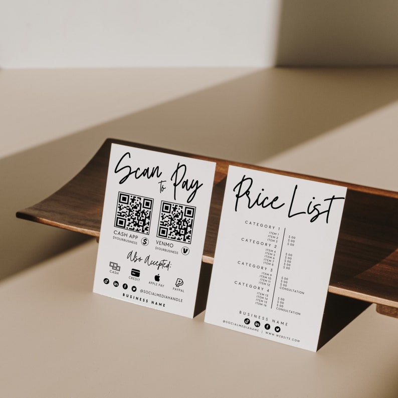 Modern Scan to Pay Sign & Price List Template QR Code Sign - Etsy