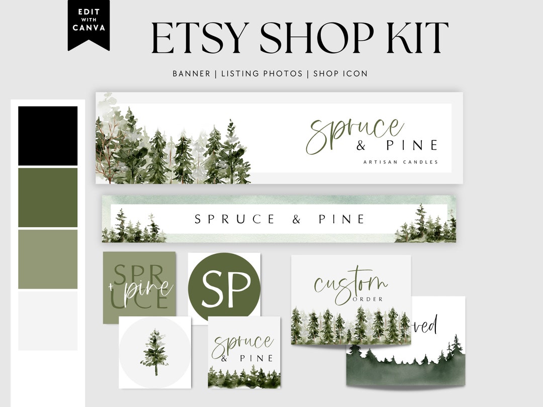 Forest Etsy Shop Banner Canva Template, Watercolor Etsy Store Branding ...