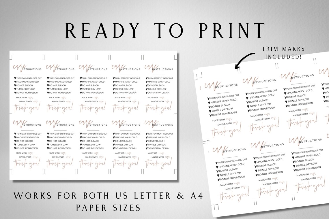 Printable Garment Care Card INSTANT DOWNLOAD Simple Care - Etsy