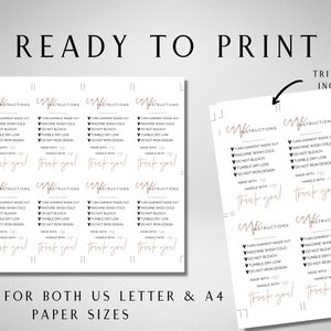 Printable Garment Care Card, INSTANT DOWNLOAD, Simple Care Card Package ...