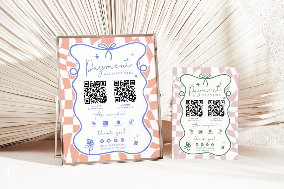 Preppy Printable Payment Sign 2 QR Code Canva Template, Scan to Pay ...