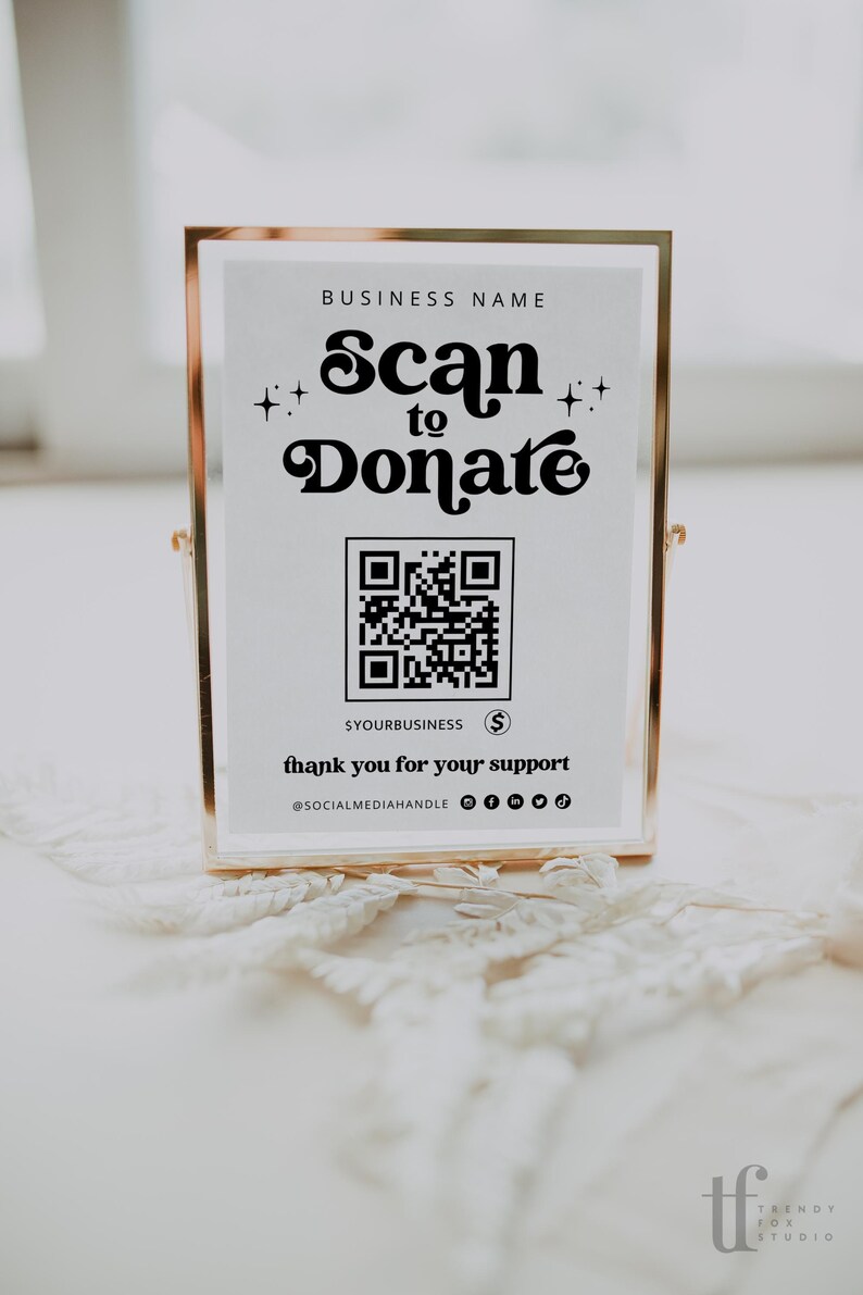 Retro Scan to Support Sign Canva Template, QR Code Printable Donation ...