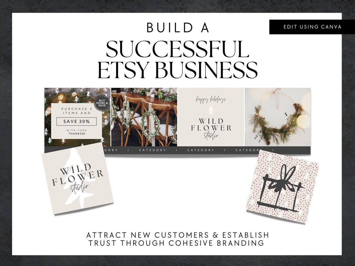 Neutral Christmas Etsy Shop Branding Kit, Holiday Etsy Banner Template ...