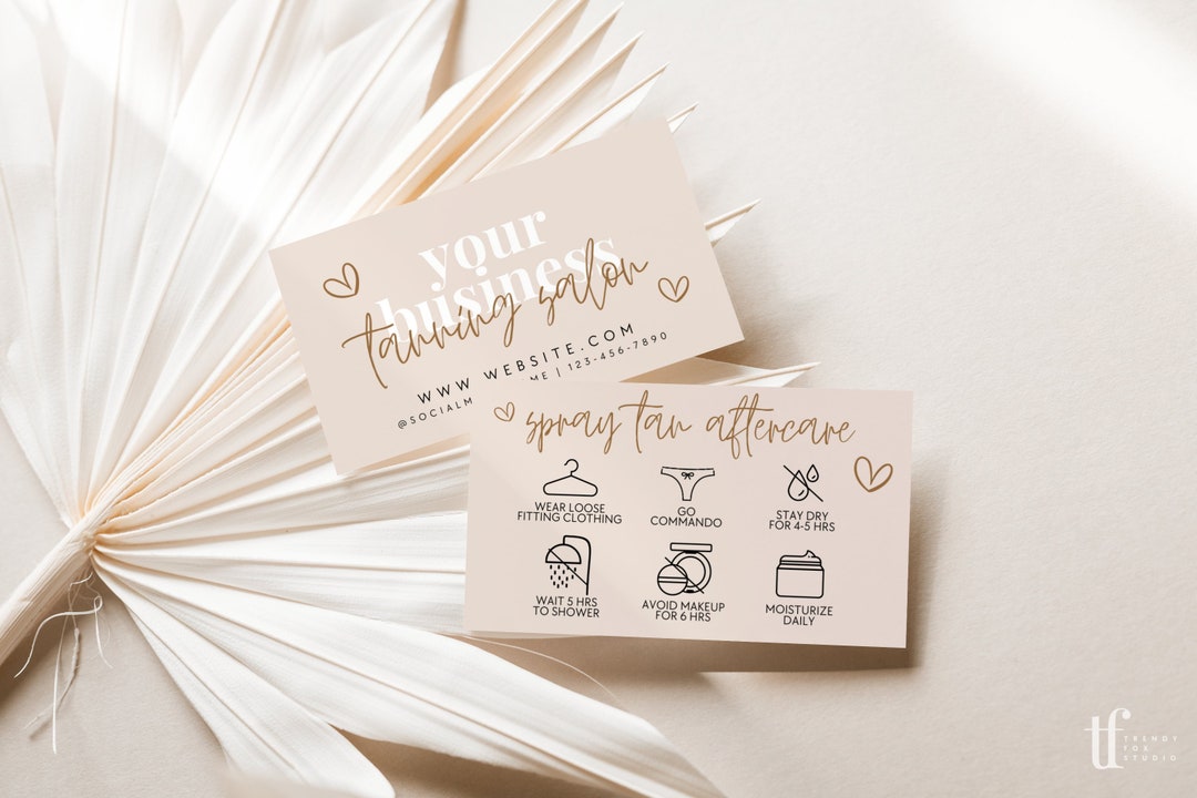 Neutral Spray Tan Aftercare Card Canva Template, Tanning Salon Business ...