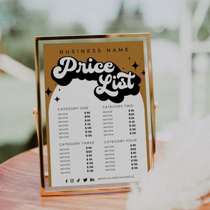 Retro Price List Canva Template, Printable 70s Payment Sign, Editable ...