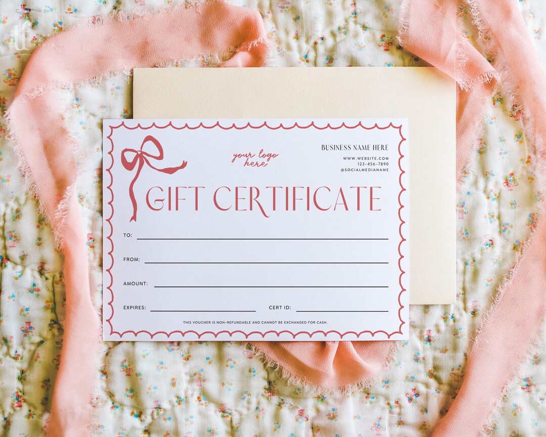 Cute Gift Certificate Template Canva, Printable Gift Voucher, Editable ...