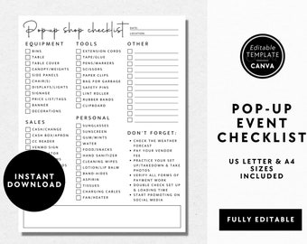 Pop-up Shop Checklist, Vendor Event Planner, Craft Show Checklist ...