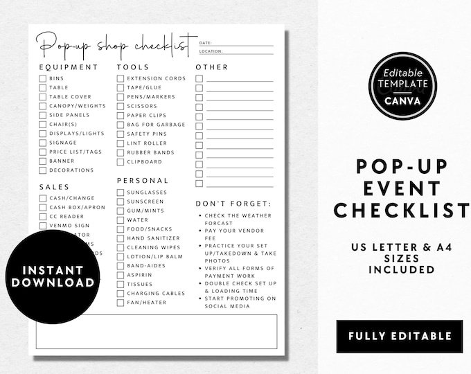 Market and Craft Fair Checklist, Editable and Customizable Checklist ...