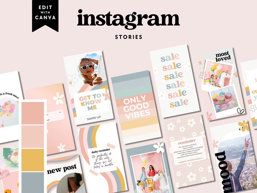 Rainbow Retro Instagram Story Templates Canva, IG Stories, Instagram ...