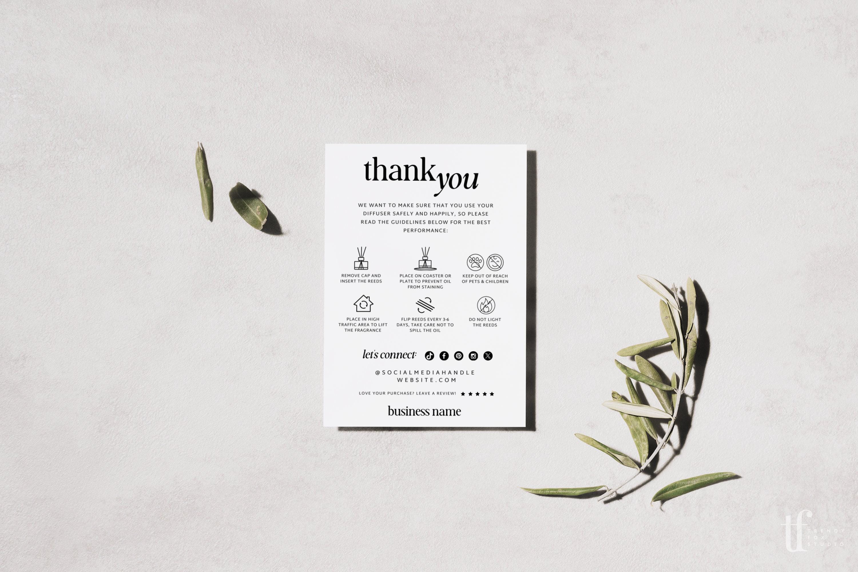 Reed Diffuser Care Card Canva Template With Icons, Editable Business ...