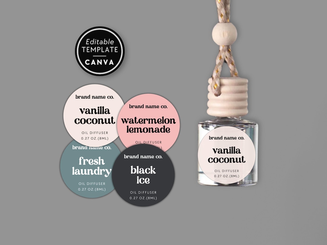 Round Car Diffuser Label Template Canva, Editable Product Label, DIY ...
