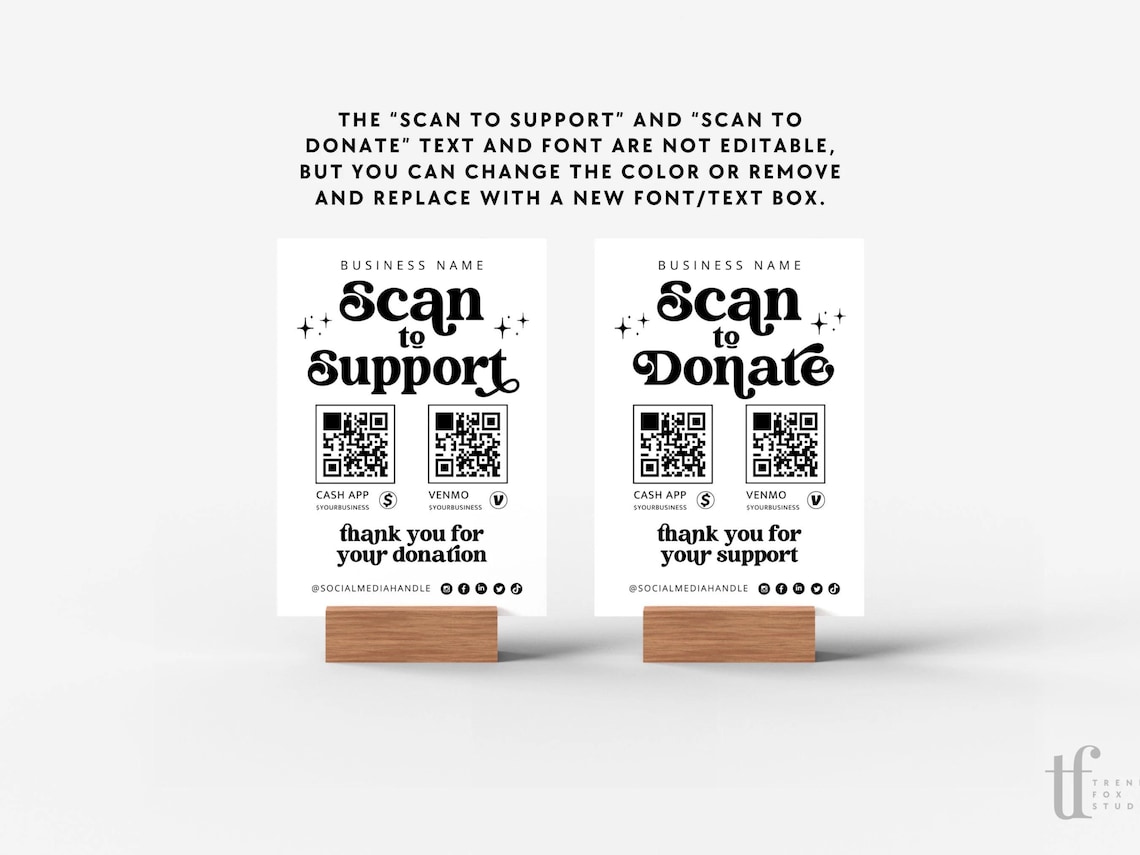 Retro Scan to Support Sign Template, QR Code Sign, Printable Donation ...