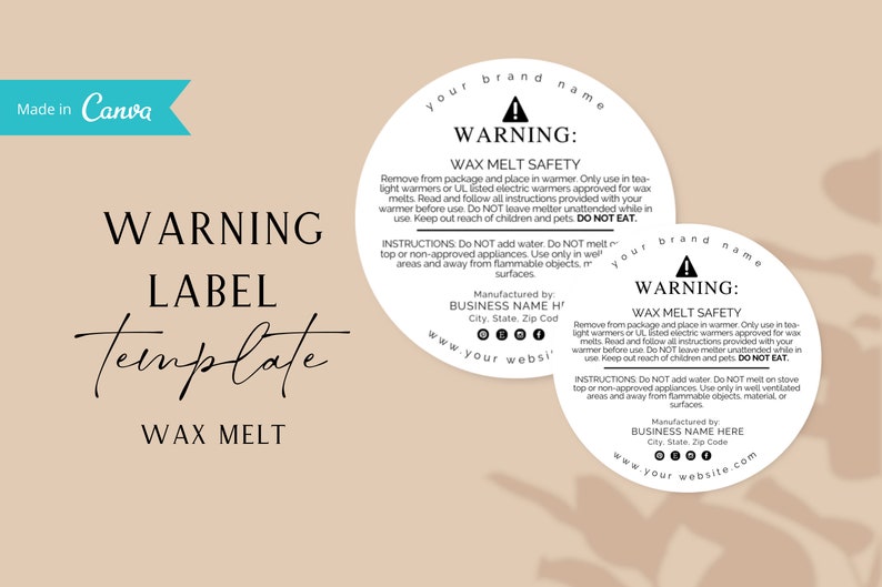 Wax Melt Warning Label Template Digital Download Editable - Etsy