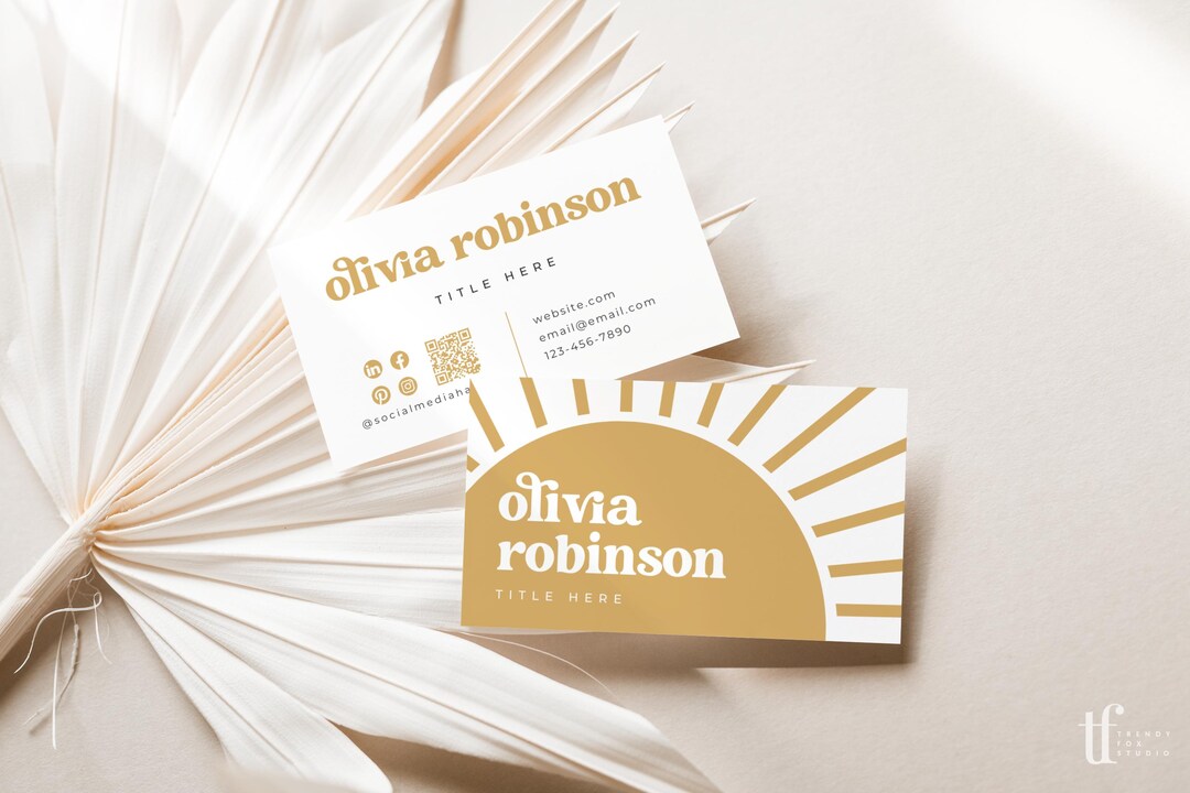 Retro Sun Business Card Canva Template QR Code, Printable Business Card ...