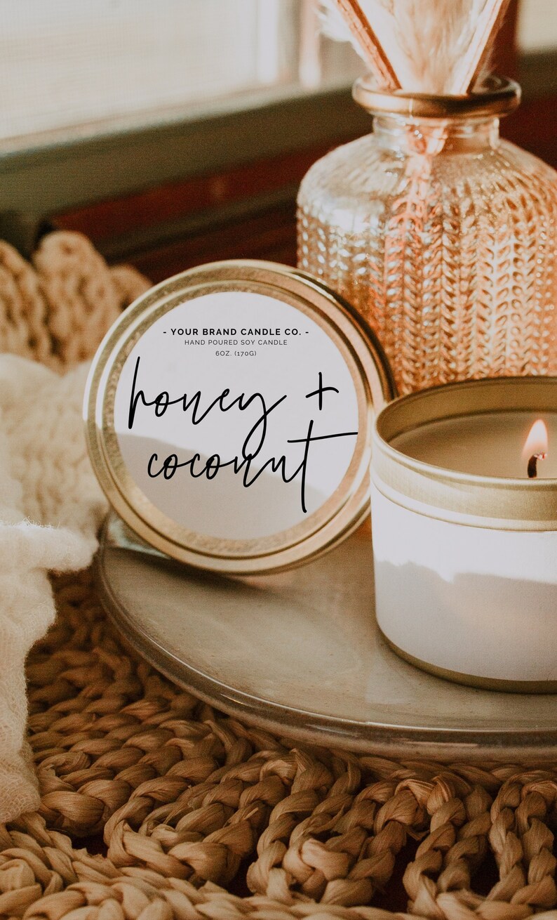 Round Candle Label Template Editable Candle Lid Sticker | Etsy