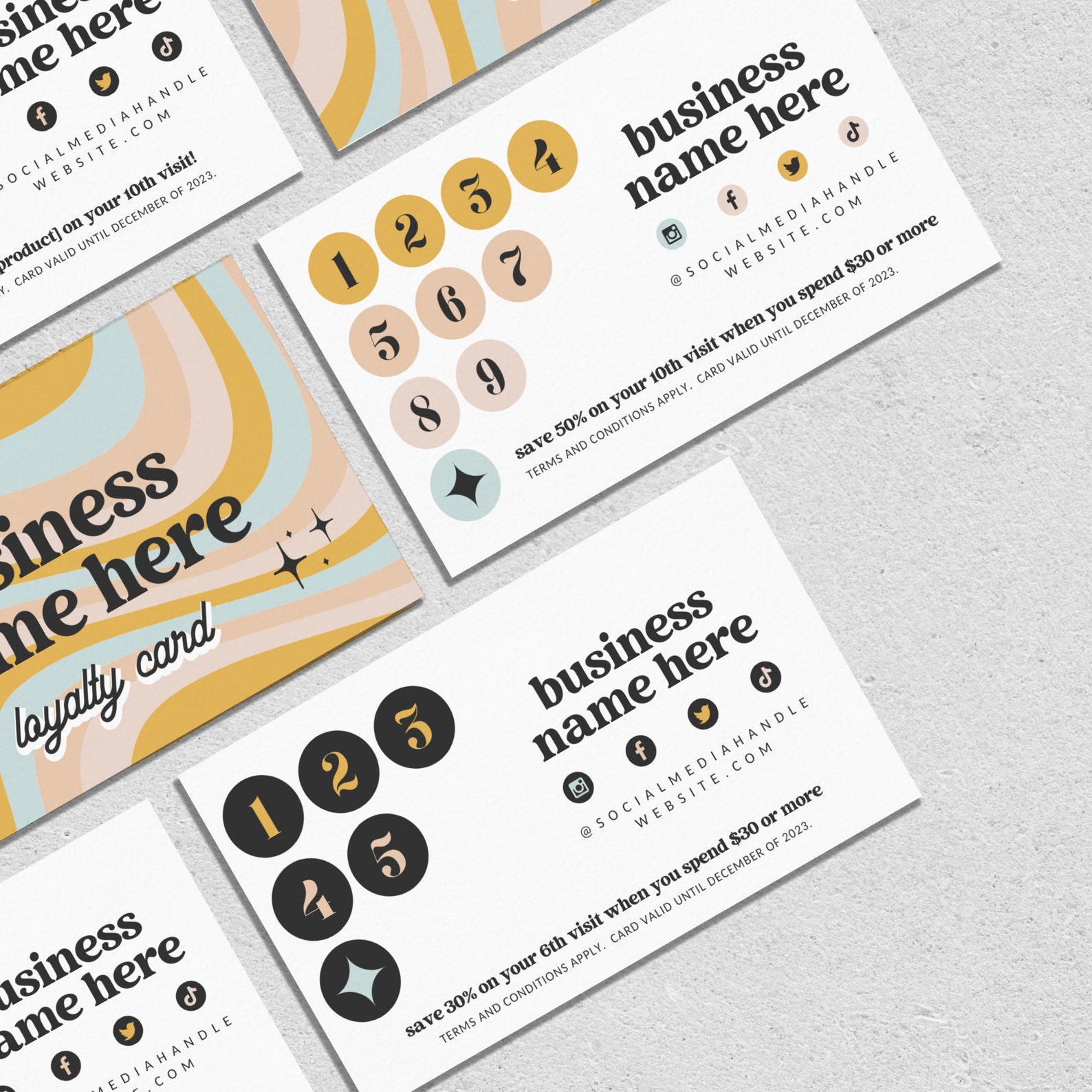 Retro Loyalty Card Template Editable Customer Punch Card - Etsy