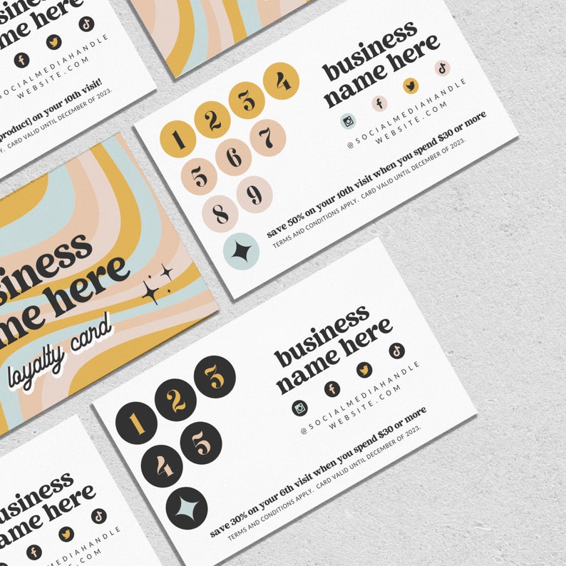 Retro Loyalty Card Template Editable Customer Punch Card - Etsy