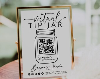 Printable Virtual Tip Jar Venmo Payment Sign, QR Code Sign Template ...