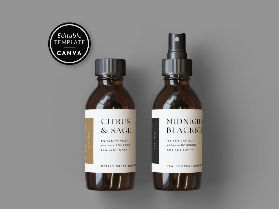 Room Spray Label Template Canva, Editable Product Label Template, 2x2 ...