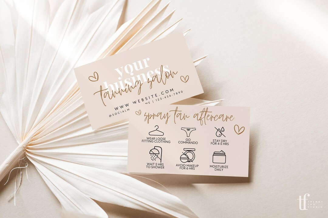 Neutral Spray Tan Aftercare Card Canva Template, Tanning Salon Business ...