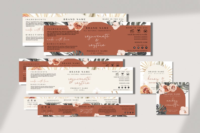 Boho Cosmetic Jar Label Template Body Butter Editable Label | Etsy