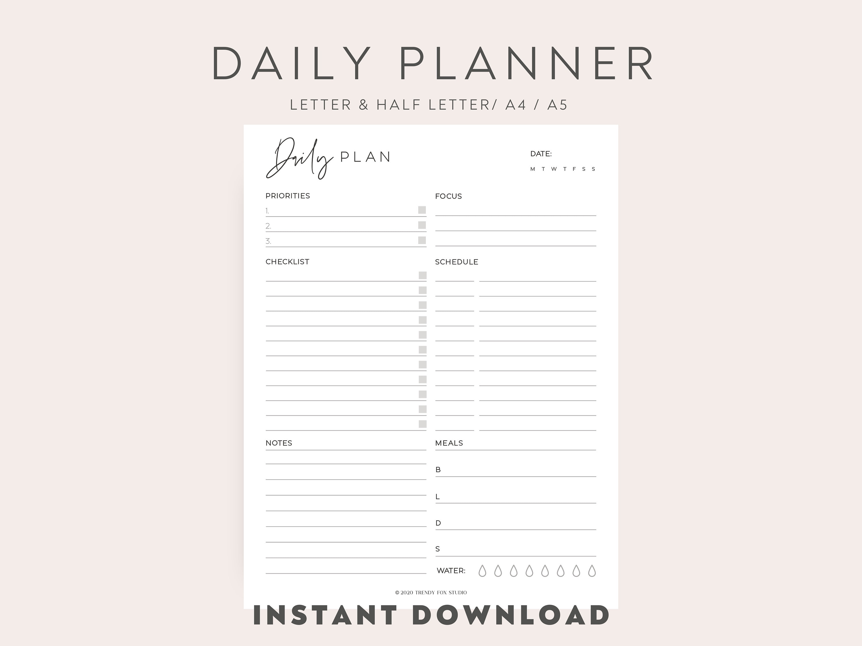 Daily Planner Printable Minimalist Daily to Do List Daily - Etsy