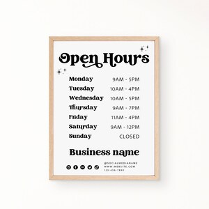 Open Hours Sign Canva Template, Editable Business Hours Sign, Salon ...