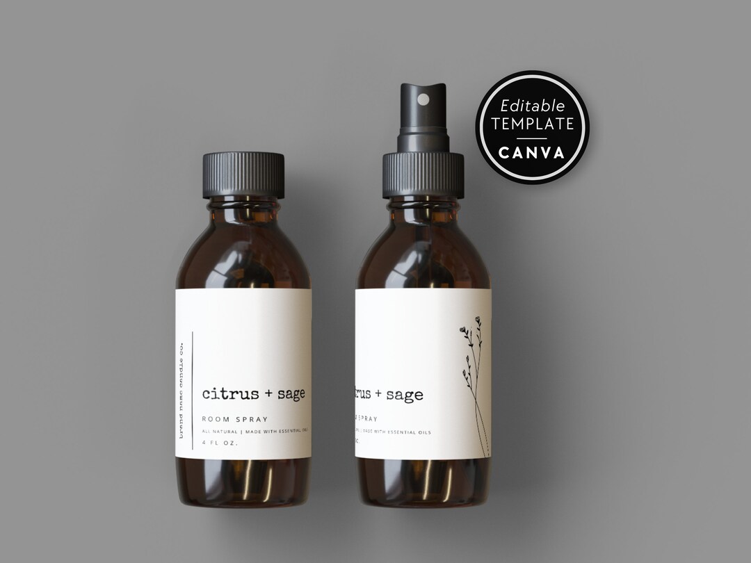 Room Spray Label Template, Editable Product Label Template, 2x2 3x2 DIY ...