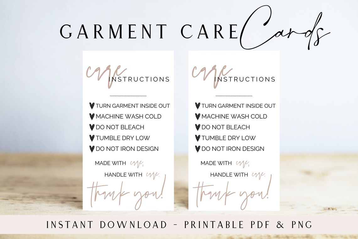 Printable Garment Care Card INSTANT DOWNLOAD Simple Care - Etsy