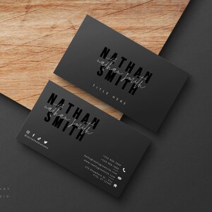 Modern Black Business Card Canva Template, INSTANT DOWNLOAD, Printable ...