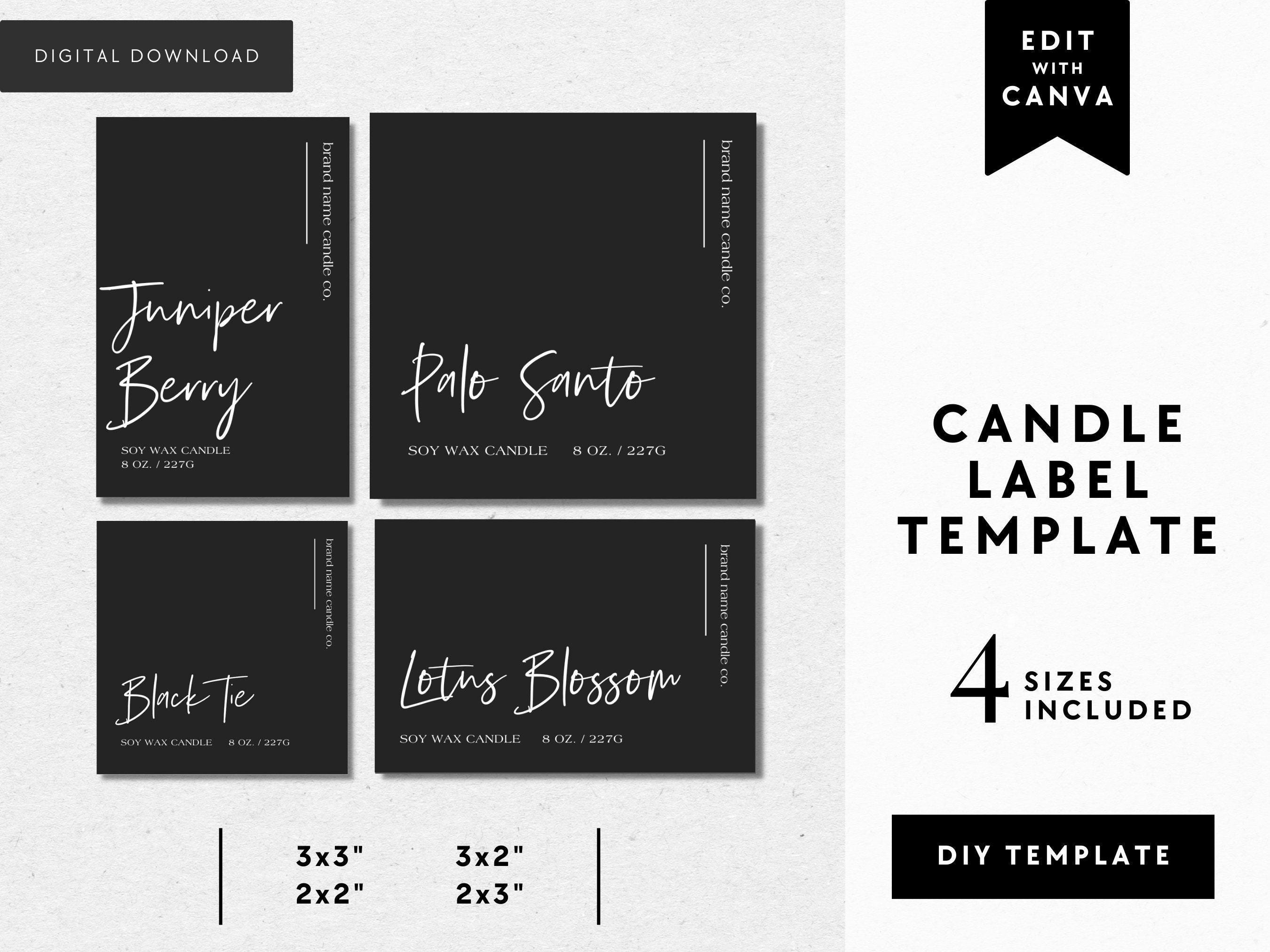 Minimal Black Candle Label Canva Template, Editable Script Candle Label ...