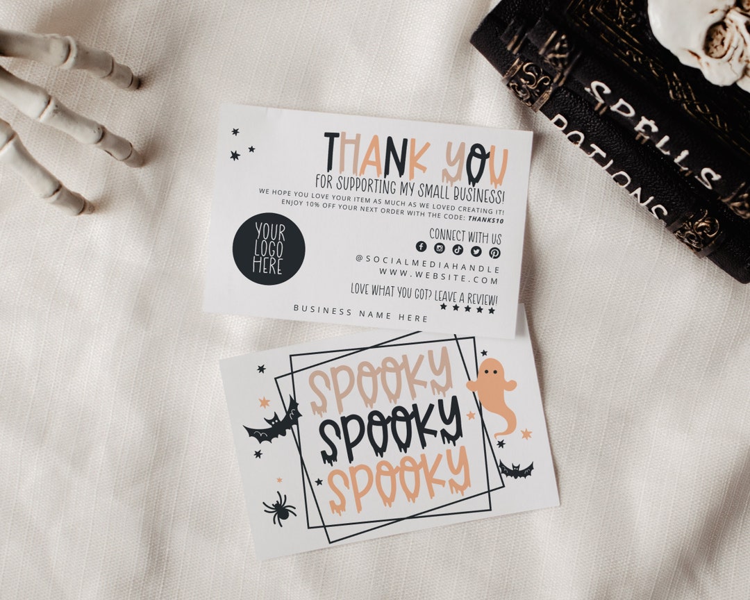Pastel Halloween Business Thank You Card Template, Editable Small ...