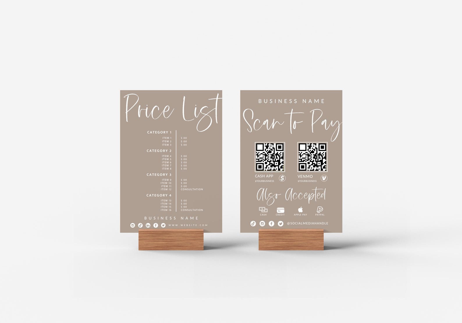 Printable Price List & Payment Sign, QR Code Sign Template, Editable ...