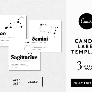 Zodiac Candle Label Template Constellations Candle Label - Etsy