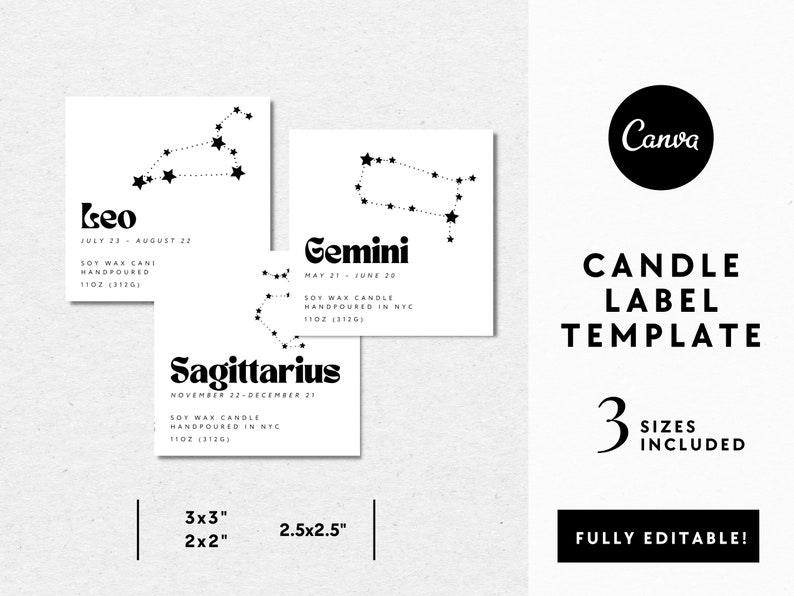 Zodiac Candle Label Template Constellations Candle Label - Etsy