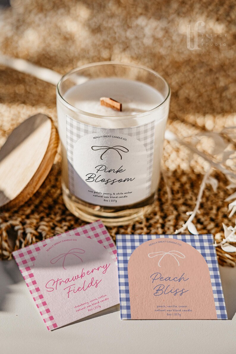 Girly Candle Label Canva Template, Editable Gingham Jar or Wax Melt ...