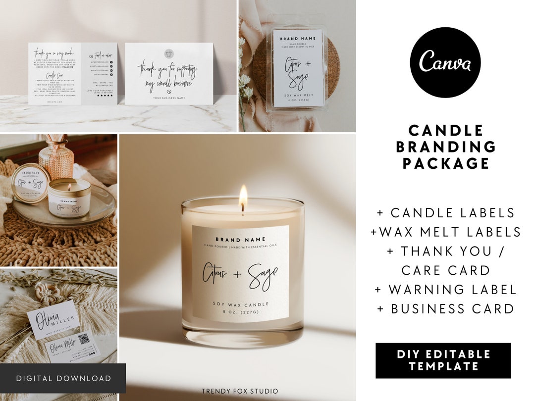 Candle Business Branding Bundle Canva Template Candle Wax Melt Label ...