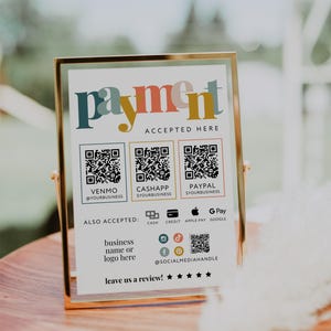 Boho Rainbow Scan to Pay Sign Template Canva, 3 QR Code Printable ...