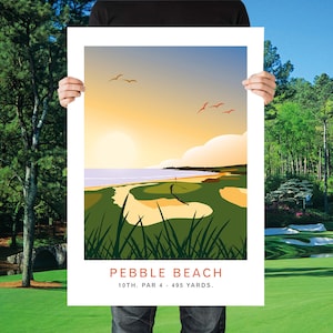 Pebble Beach Golf Club 10th Hole Travel Poster Print Gift for Golfer ...