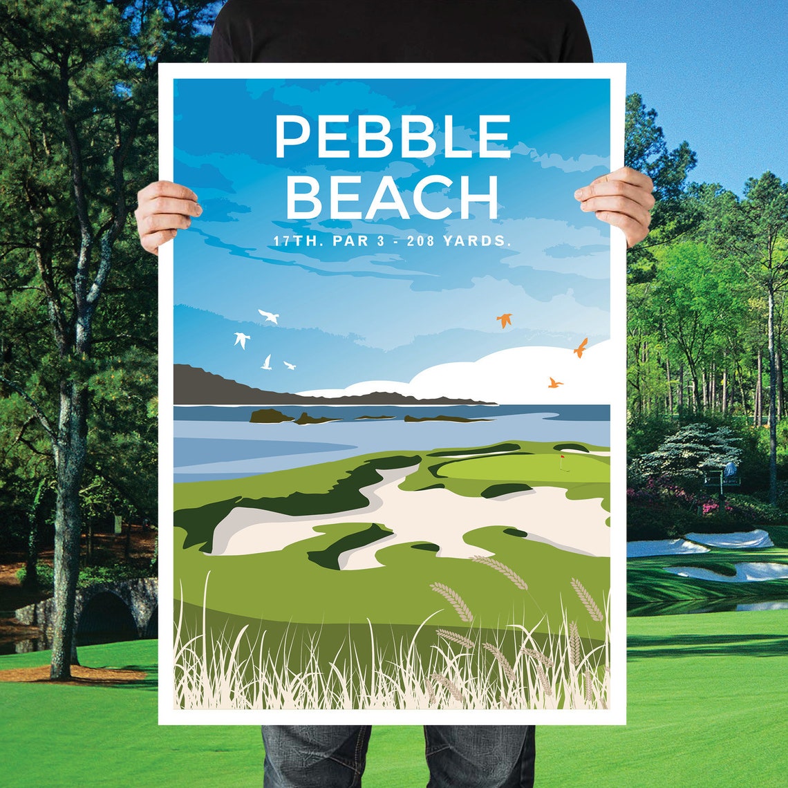 Pebble Beach Golf Club 17th Hole US Open Golf Travel Poster | Etsy