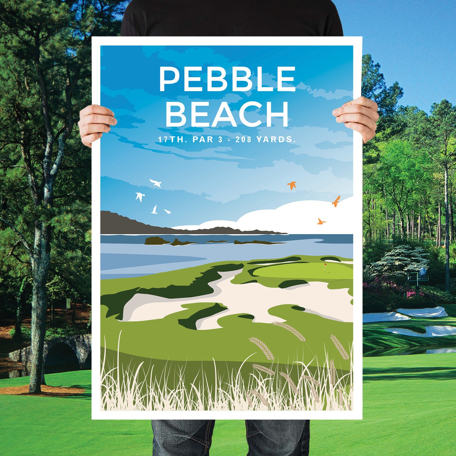 Pebble Beach Golf Club 17th Hole US Open Golf Travel Poster | Etsy