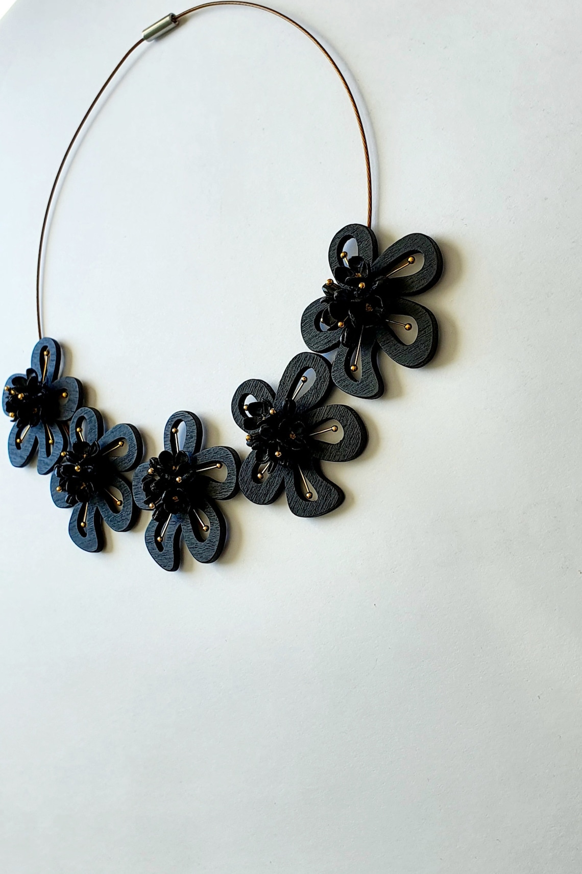 Black Flower Handmade Bib Necklaces Statement Floral Necklace ...