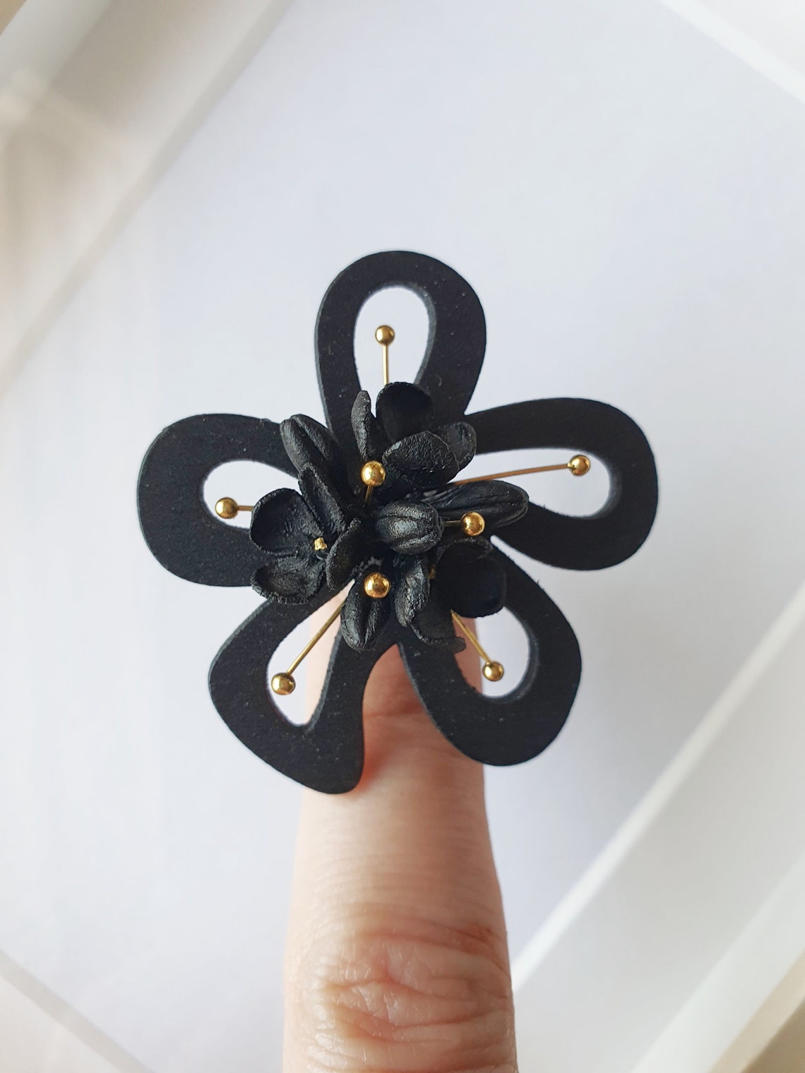 Black Flower Statement Ring Cocktail Flower Ring Lilac Ring - Etsy